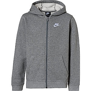 NIKE Boy's Nsw Club Full Zip Hoodie, Carbon Heather/Smoke Grey/White, Medium