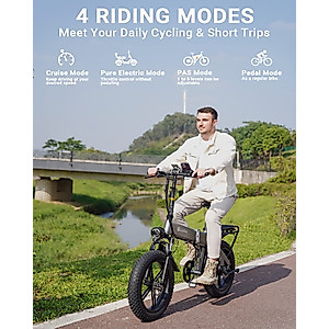 Luckeep Folding Electric Bike Adults 1130W Peak BaFang Motor 30MPH 60Miles Range 48V 15AH Removable Lithium-Battery 20'' Fat Tire E-Bikes Adults Hydraulic Disc Brakes UL 2849 Certified Ebike