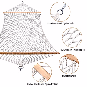 Cotton Rope Hammock with Tree Straps Kit, Ohuhu 52-Inch Wide 2 Person Hammocks for Outside with Bottle Holder & Side Pocket, All-in-One Double Hammock for Indoor Outdoor Garden Patio Yard Balcony