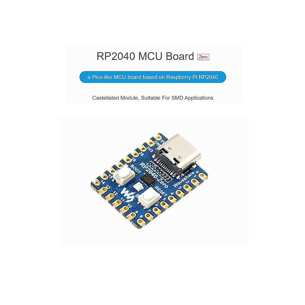 waveshare RP2040-Zero Mini Board High-Performance Pico-Like MCU Board Based on Raspberry Pi Microcontroller Chip RP2040,USB-C Connector,Low-Cost, Support C/C++,MicroPython