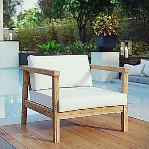 Modway Bayport Teak Wood Outdoor Patio Armchair in Natural White