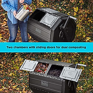 BLACK+DECKER Compost Tumbler, Dual Chamber Composter, 40 Gallon, Easy Handle System for Composting (BDSTGA9701)
