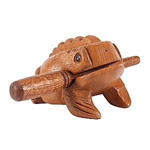 Delaman Wood Frog Guitar File, Percussion Instrument Tone Block Thai Lucky Baby Family and Office Decoration Traditional Craft (4.1in)