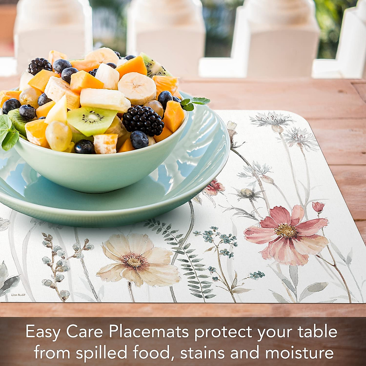 CounterArt Country Weekend 4 Pack Reversible Easy Care Flexible Plastic Placemat Made in The USA BPA Free, Easily Wipes Clean
