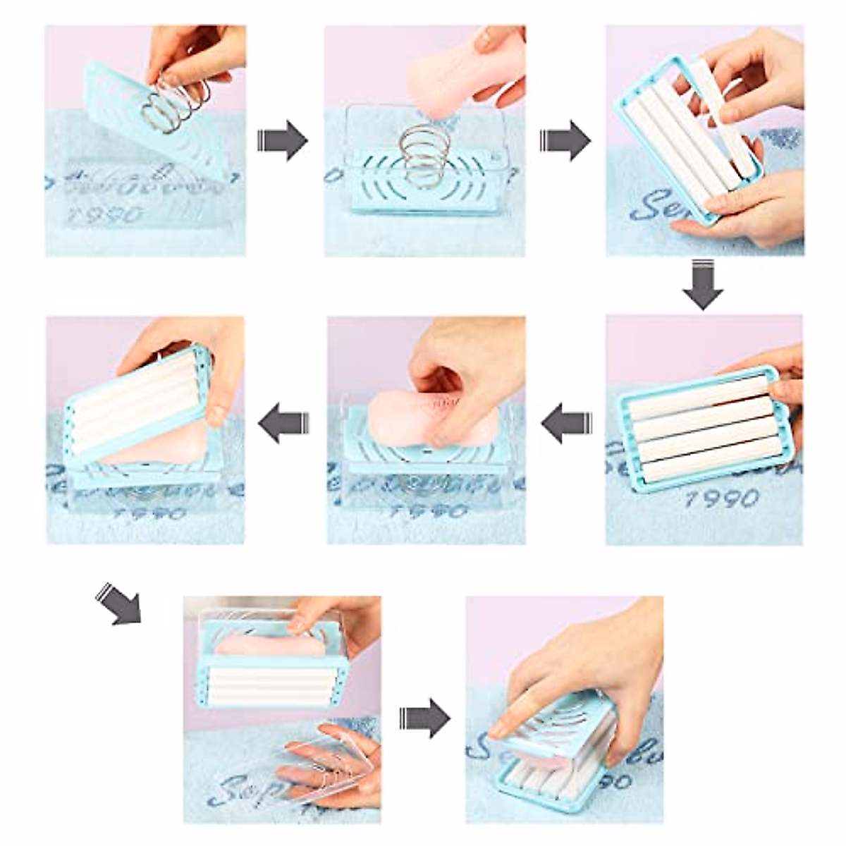 MIWI Soap Box Bubbler with Roller and Drain Holes,2 in 1 Soap Cleaning Storage Foaming Box,Multifunctional Travel Soap Container for Bathroom/ Camping/Gym with Bubble Mesh Bags (Grey), 12.5x7.5x6.5cm