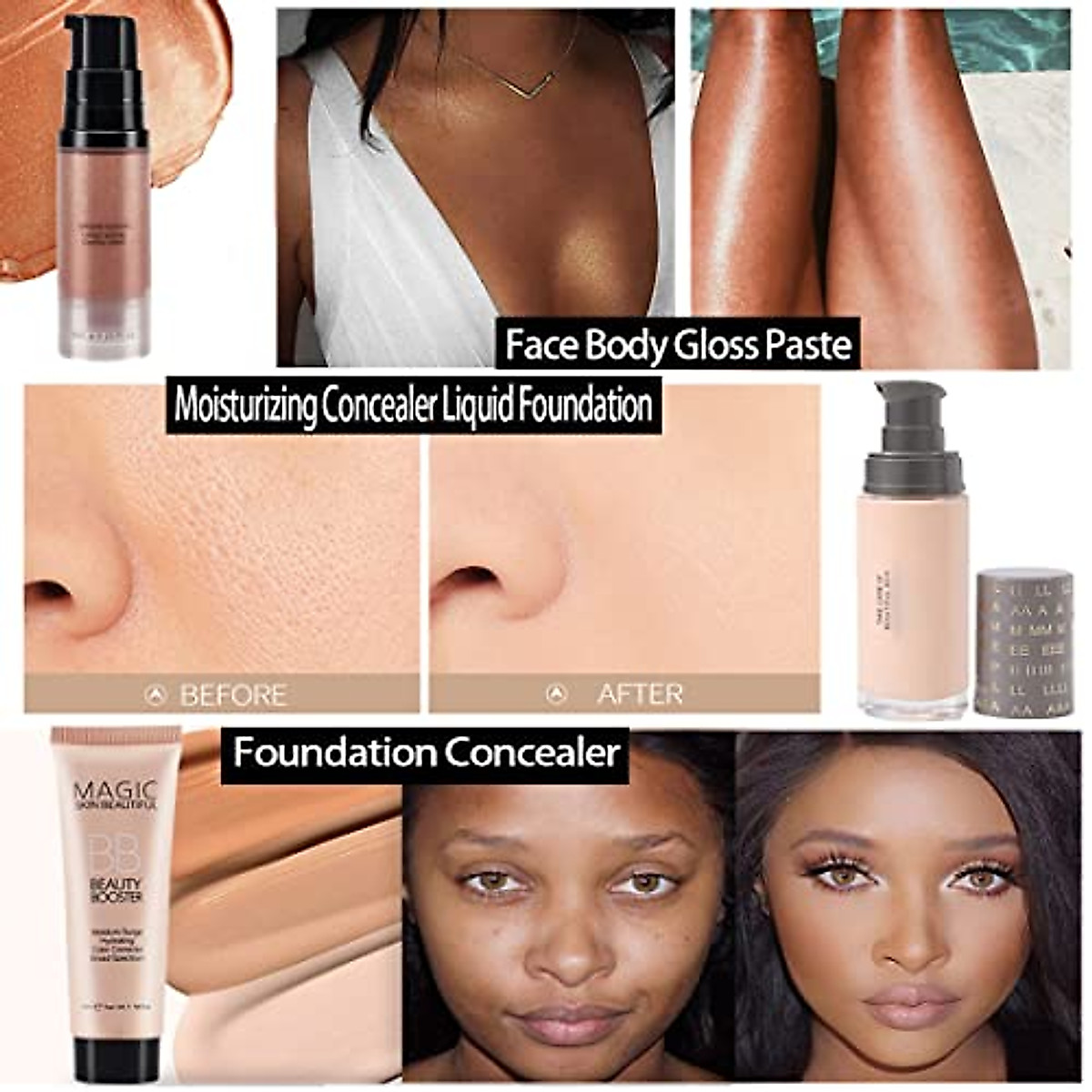 All in One Makeup Set Holiday Gift Box Essential Starter Bundle Include Eyeshadow Concealer Lipstick Lip Gloss Mascara Eyeliner Eyebrow Pencil Lip Balm Face Powder - Full Makeup Kit for Women