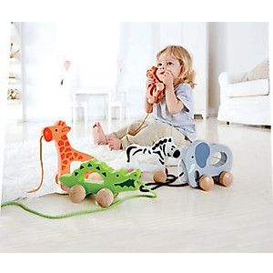 Hape Giraffe Wooden Push and Pull Toddler Toy, L: 5.3, W: 2.4, H: 5.9 inch, Orange