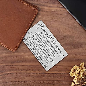 DEGASKEN Grandson 30th Birthday Card - Birthday Gifts for 30 Year Old Grandson - 30th Birthday Decorations for Grandson, Personalized Engraved Wallet card