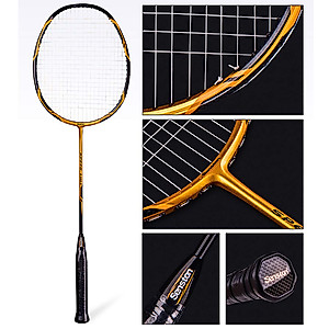 Senston - 100% Carbon Fiber Badminton Racquets Set - includes 1 Badminton Bag / 2 Rackets / 2 Grips (Blue + Yellow)