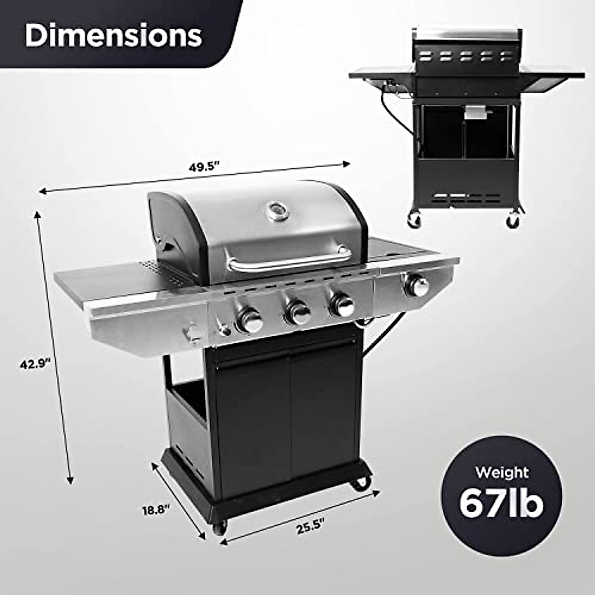 Endark Propane Gas Grill 3-Burner Gas Grill with Side Burner and Porcelain-Enameled Cast Iron Grates 33950BTU for Outdoor Cabinet Style Patio Garden BBQ, Camping