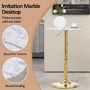 Finnhomy 24'' Round Cocktail Bar Table with Metal Base, Tall Bistro Pub Table, Adjustable 27.9''-35.4'' Counter Bar Height for Kitchen, Dining Room, Living Room, Easy Assembly, Gold