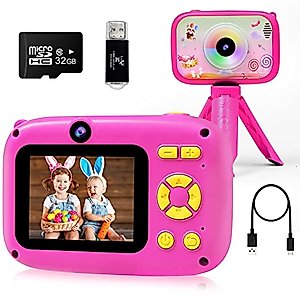 Kids Camera-Camera for Kids with Time-Lapse Photography, 40MP Dual Selfie Kids Digital Camera for Girls Boys 3-12 Year, 1080P HD Video Cameras Christmas Birthday Gift with 32GB SD Card, Card Reader