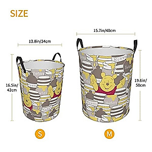 XZZZN Winnie Pooh Bear Circular Hamper Round Tunic Dirty Pocket Waterproof Large Oxford Fabric Foldable Laundry Storage Basket Dirty Clothes Bag Medium