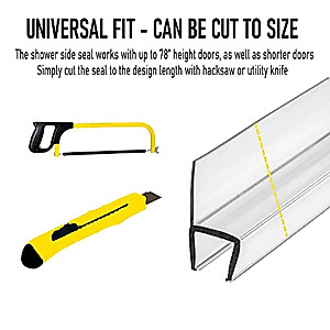 eatelle Frameless Shower Door Side Seal Strip for 3/8 Inch (10mm) Glass, Vertical Polycarbonate H-Jamb 180 Degree 78" Long