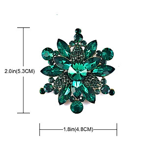 YOQUCOL Vintage Dark Green Austrian Crystal Rhinestone Flower Shape Brooch Pin For Women