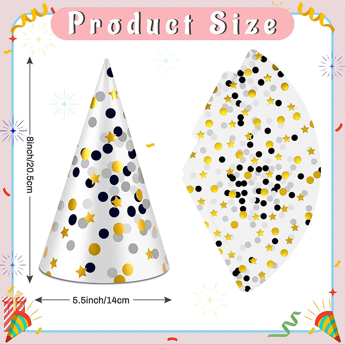 Assorted Paper Party Hats 20 Pcs - Cone Hats for Kids, Birthday, Baby Shower, Jamboree, Photo Props, 9 Designs