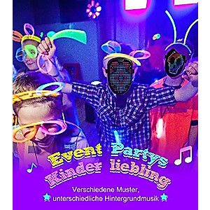 Kid Led Mask with Music Gesture Sensing Transforming Face,Light Up Luminous Digital Glow Masks for Halloween Christmas Birthday Party