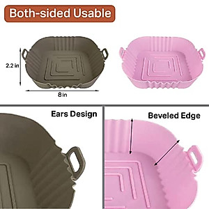 Spark X 2-Pack Silicone Air Fryer Liner 8 inch Reusable Air Fryer Silicone Basket Heat Resistant Easy Cleaning Air fryers Silicone Pot Round for 4 to 8 Qt with Air fryer Mitts (Bronze+Grey)