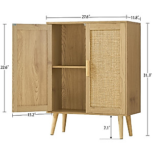 Iwell Storage Cabinet with Adjustable Shelf, Rattan Cabinet with 2 Doors, Rattan Storage Cabinet, Accent Cabinet for Living Room, Dining Room, Entryway, Natural