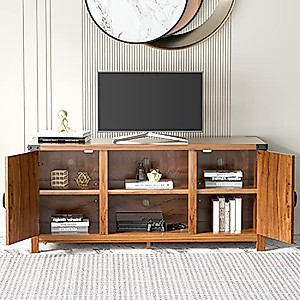JUMMICO Modern TV Stand with Double Barn Doors Storage Cabinets for TVs to 65+ Inch, Farmhouse TV Entertainment Center 58 Inch TV Table for Living Room (Walnut, Without Fireplace)