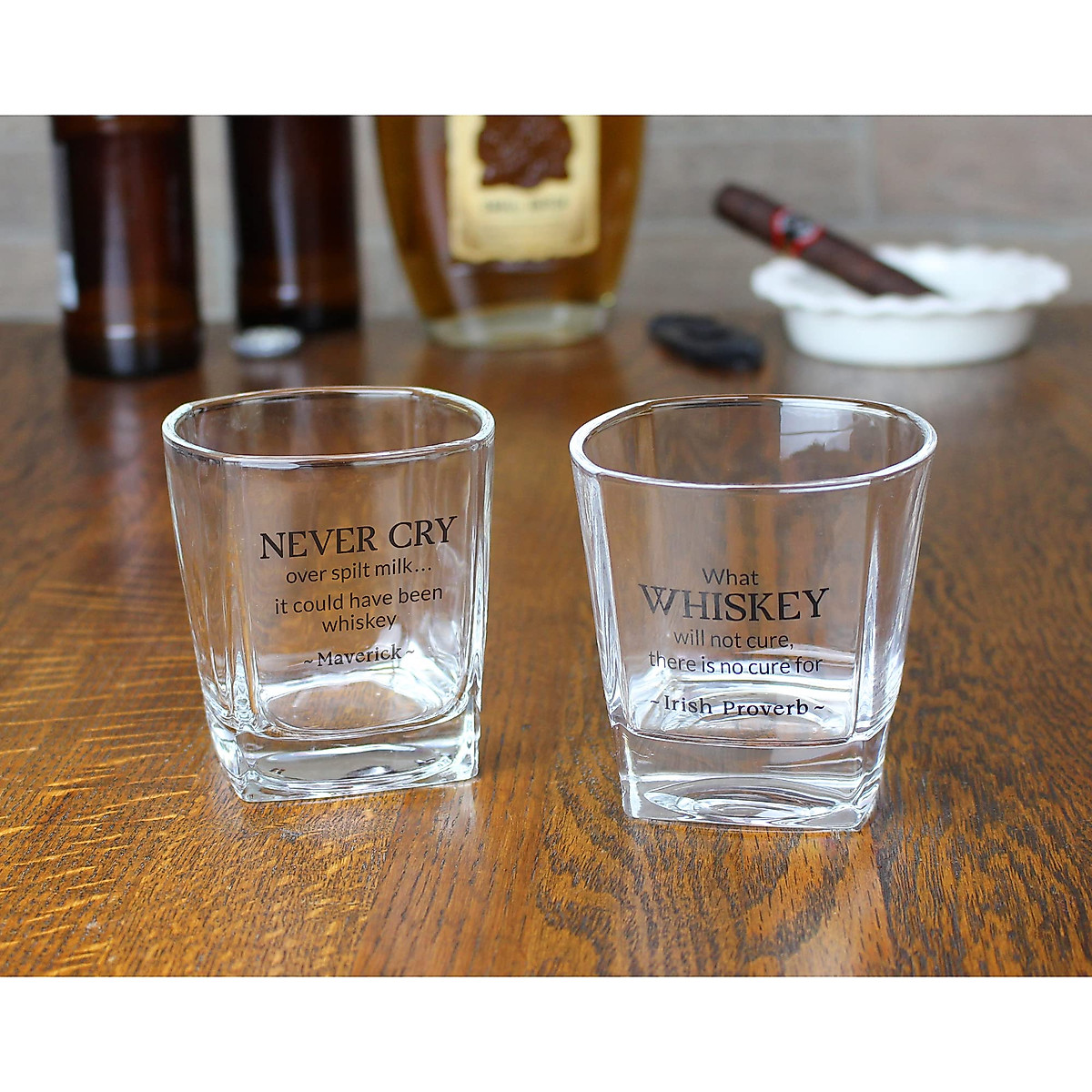 Lillian Rose Set of 2 Whiskey Low Ball Glasses with Famous Quotes, Black