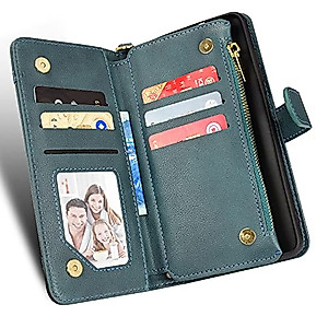 YJZSKRXFAK Magnetic Zipper Wallet Leather Case with Lanyard for Sony Xperia 1 III Cash Pocket with 6-8 Card Slots Holder Wrist Strap Cover for Sony Xperia 1 III Green
