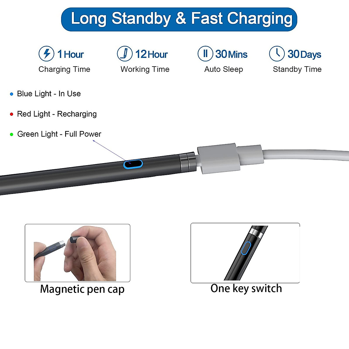 Stylus Pens for Touch Screens, Active Stylus Pens for Samsung iPhone,LG,ipad, Smart Phone and Tablets Drawing&Writing (Black)