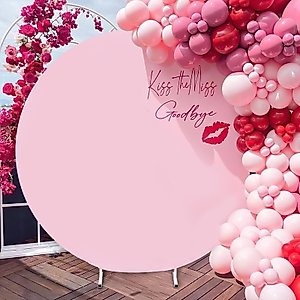 Round Backdrop Cover 7.2x7.2ft Pink Circle Photography Background for Wedding Girl Birthday Decorations