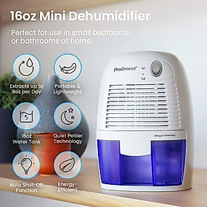 Pro Breeze Dehumidifiers for Home,225sqft Small Dehumidifiers for Room,16oz Tank Portable Closet Dehumidifier Removes Humidity Mini Small Dehumidifier for Bathroom Dehumidifier for Bedroom RV Basement