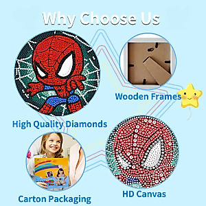 Cartoon Diamond Art Painting Kits for Kids with Frame,Cartoon Diamond Art for Kids Ages 4-8-12,Easy Kids Gem Art Kit with Beautiful Package for Gift Home Wall Decor(7x7inch)