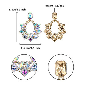 Flyonce Rhinestone Oval Hoop Dangle Earrings, Austrian Crystal Geometric Statement Pierced Earrings Iridescent Clear AB