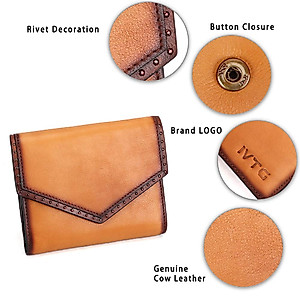 IVTG Genuine Leather Trifold Wallets for Women Vintage Handmade Small Purse Money Clip Card Case (Brown)