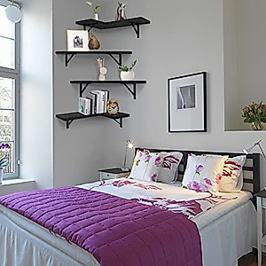 RayLove Corner Floating Shelves Wall Mounted Set of 4,Wood Corner Wall Shelves for Bedroom, Living Room, Bathroom, Kitchen, Office, BLACK001