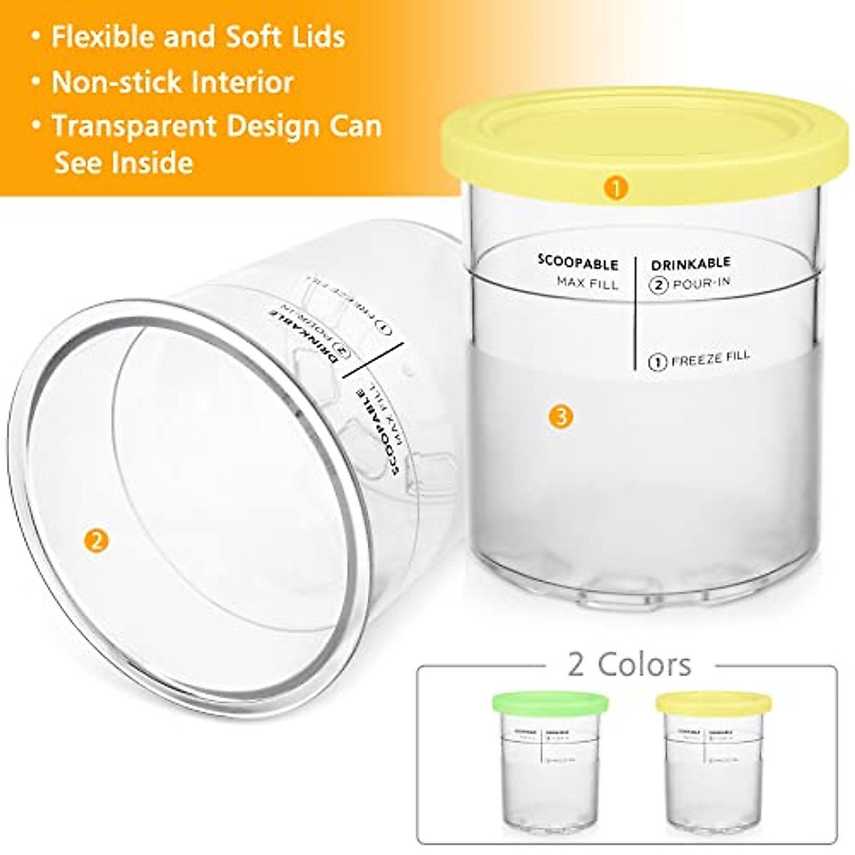 CTSZOOM Replacement Containers Ice Cream Pints and Lids for deluxe cream maker, Creami Pint Containers Compatible with NC501 NC500 Series (Yellow, Green)