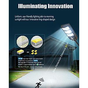 Solar Street Lights Outdoor, 800W Solar Parking Lot Lights, 6500K LED Street Light Dusk to Dawn, Solar Lights Outdoor Waterproof IP66, Wide Angle Lamp with Motion Sensor, for Yard, Commercial Grade