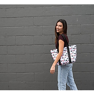 Disney Tote Mickey & Minnie Mouse Icon Print Zipper Travel Bag (Grey)