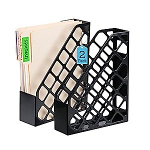 1InTheOffice Plastic Magazine File Holder, File Holder Organizer Box, 3 x 10 x 11.88, Recycled, Black, (2 Pack)
