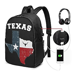 VNCXCNCN I Love TEXAS Laptop Backpack Classic Backpack Band Elements Travel Backpack Sports Backpack With USB port