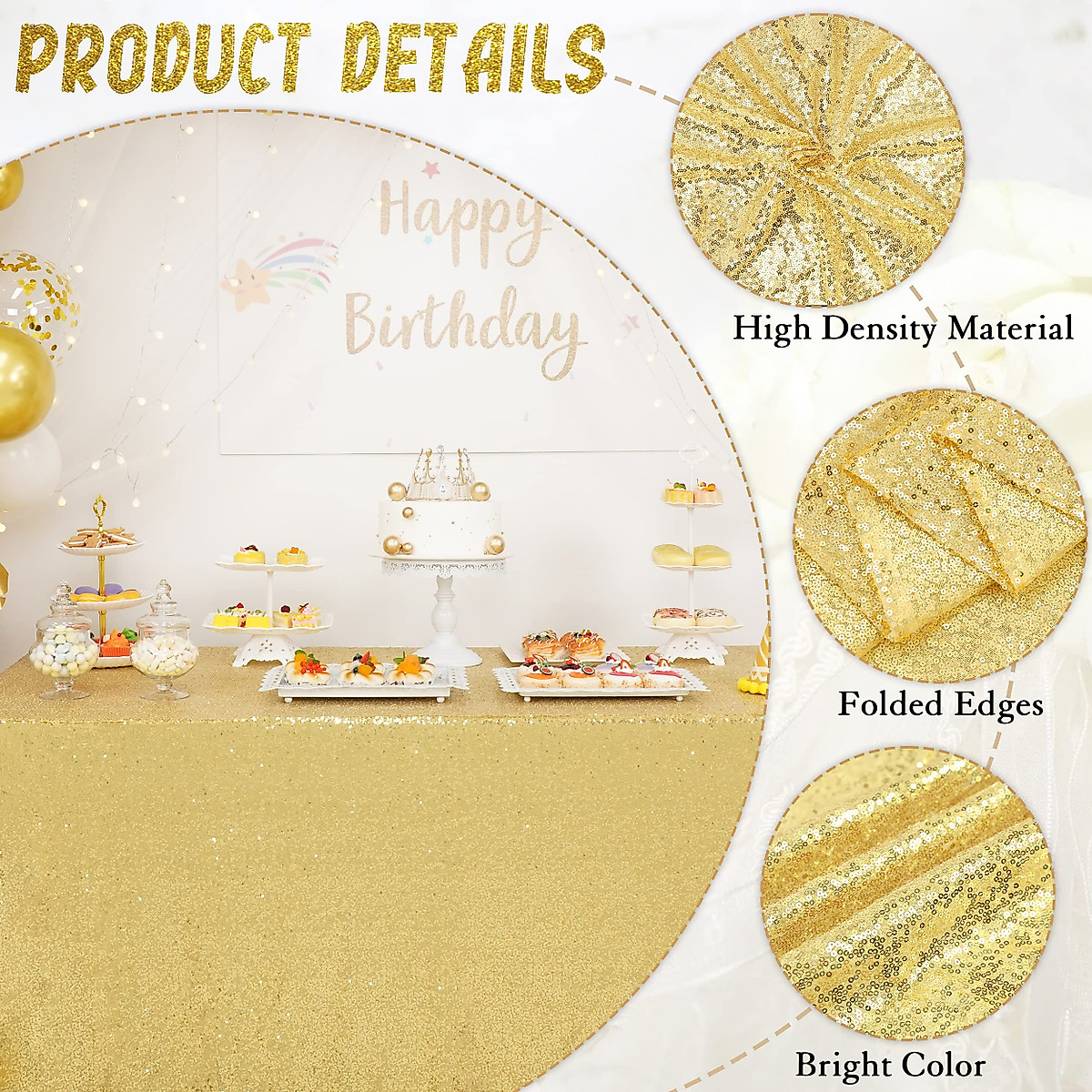 Trlyc 55"X55" Seamless Gold Sequin Tablecloth Sparkly Shimmer Decoraiton Tablecloth Overlay for Weeding Party
