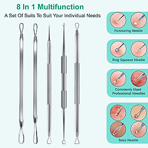 Blackhead Remover Tool,lalasis 5 Pcs Pimple Popper Tool Kit，Blackhead Extractor Tool for Face Comedone Zit Acne Whitehead Blemish Popping Stainless Steel Extraction Tools Set