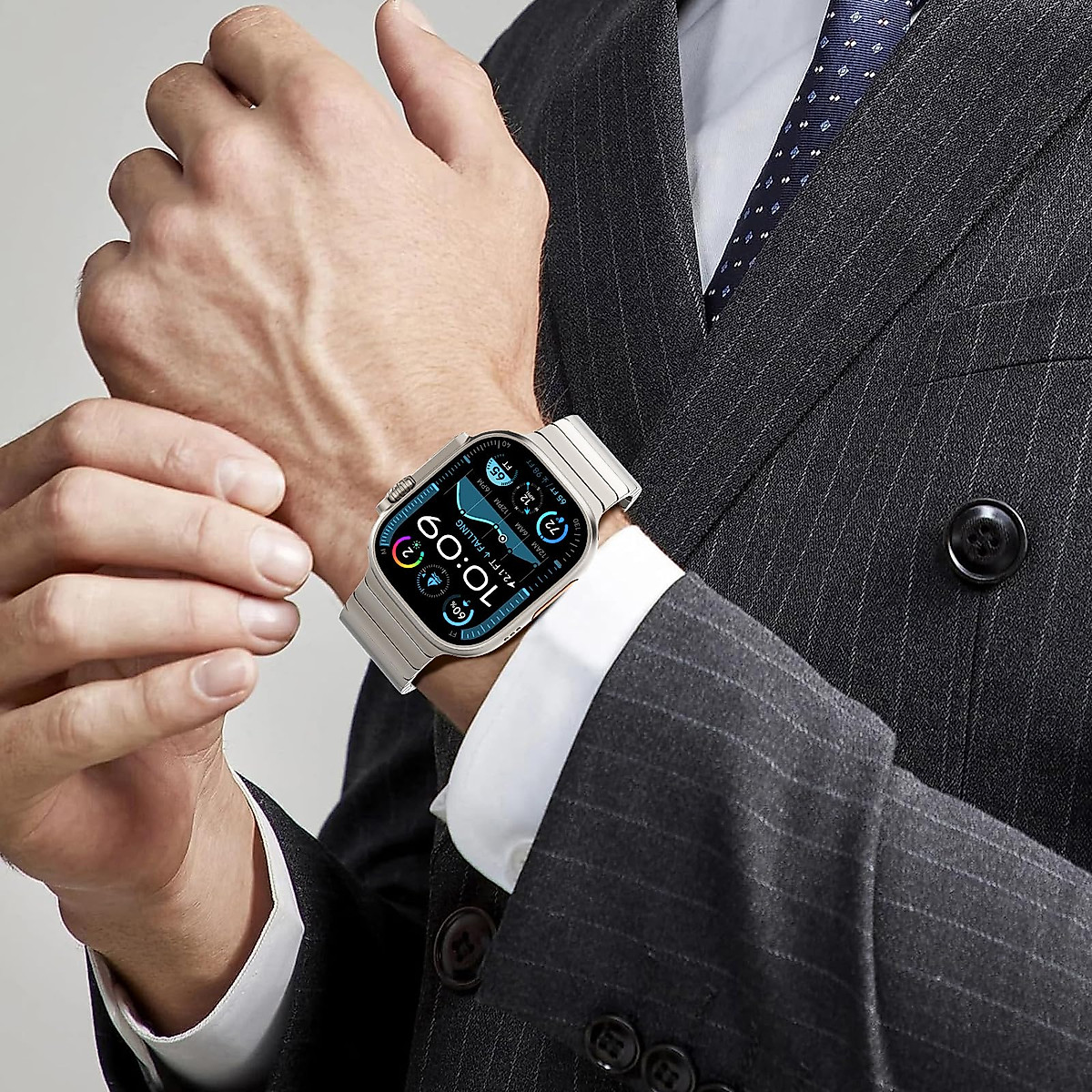 CHANCHY Stainless Steel Band for Apple Watch Ultra/Ultra 2 Link Bracelet 49mm 46mm 44mm 45mm, Metal Strap with Folding Clasp for Apple Watch Series 10 9 8 7 6 5 4 SE (Titanium, 49mm 46mm 45mm 44mm)