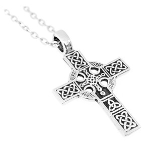 Trilogy Jewelry Pewter Celtic Cross with Triquetra Knot High Polish Pendant on 3mm Cable Link Chain