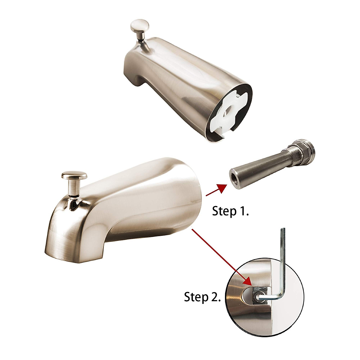 SENTO Slip On Nickel Universal Bathroom Tub Spout with Diverter, Durable Heavy Duty Metal Bathtub Faucet with Shower Diverter - 4 Inches 1/2" Copper Pipe, Satin Nickel