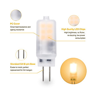 YUIIP G4 LED Light Bulb 2W AC/DC 12V Warm White 2700K G4 Bi-Pin Base Lamp 10W 15W 20W Halogen Bulbs Equivalent for Landscape Chandelier Under Cabinet Lighting, Non-dimmable, No Flicker, Pack of 10