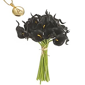 Mom Gifts 22pcs Calla Lily Artificial Flowers Vibrant and Durable Black Calla Lily Gift for Mom Latex Real Touch Calla Lily Faux Flowers Black Fake Flower Arrangement 13.4" for Home Wedding Decor