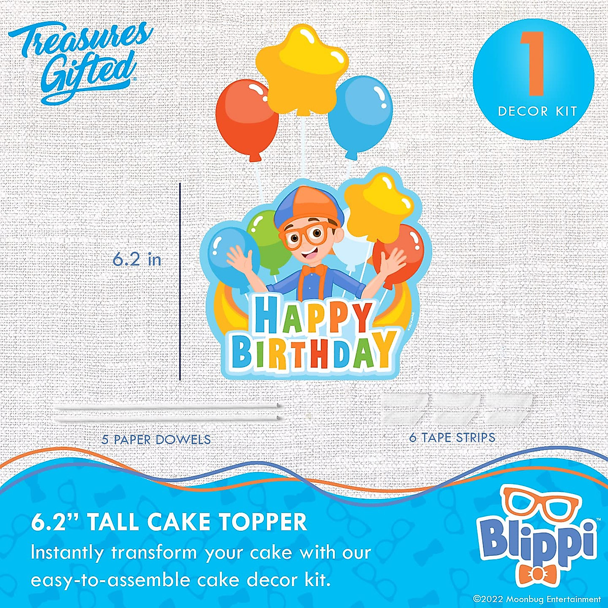 Treasures Gifted Officially Licensed Blippi Cake Topper - Blippi Cake Decorations - Blippi Birthday Party Supplies - Blippi Cake Toppers - Blippi Birthday Cake Topper - Blippi Party Supplies