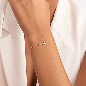 GELIN Initial Bracelet in 14K Solid Gold | 14k Yellow Gold Letter L Charm Bracelets for Women | Adjustable 6-7", A-Z All Initials