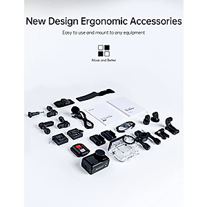 WOLFANG GA420 Action Camera 4K 60FPS 24MP WiFi Waterproof Underwater Camera 3.0 EIS Stabilization 8X Zoom Helmet Camera (External Microphone, Remote Control, 2x1350mAh Batteries and Accessory Kit)