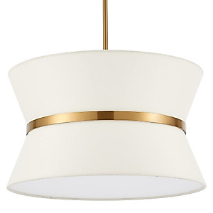 ELYCCUPA Modern Chandelier with Off-White Fabric Shade and Brass Finished Adjustable Pendant Light for Kitchen Island Living Room Bedroom Hallway, E26, Dia 18 Inch, UL Listed