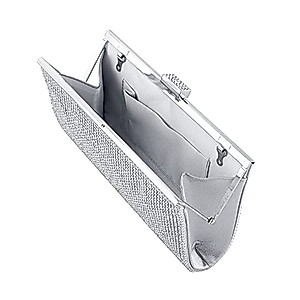 Rhinestone Clutch Purses for Women Evening Party Bags Sparkly Silver Purse Bling Wedding Clutch Glitter Wristlet Wallet Envelop Clutch Crossbody Shoulder Bag Mini Club Purse with Detachable Chain